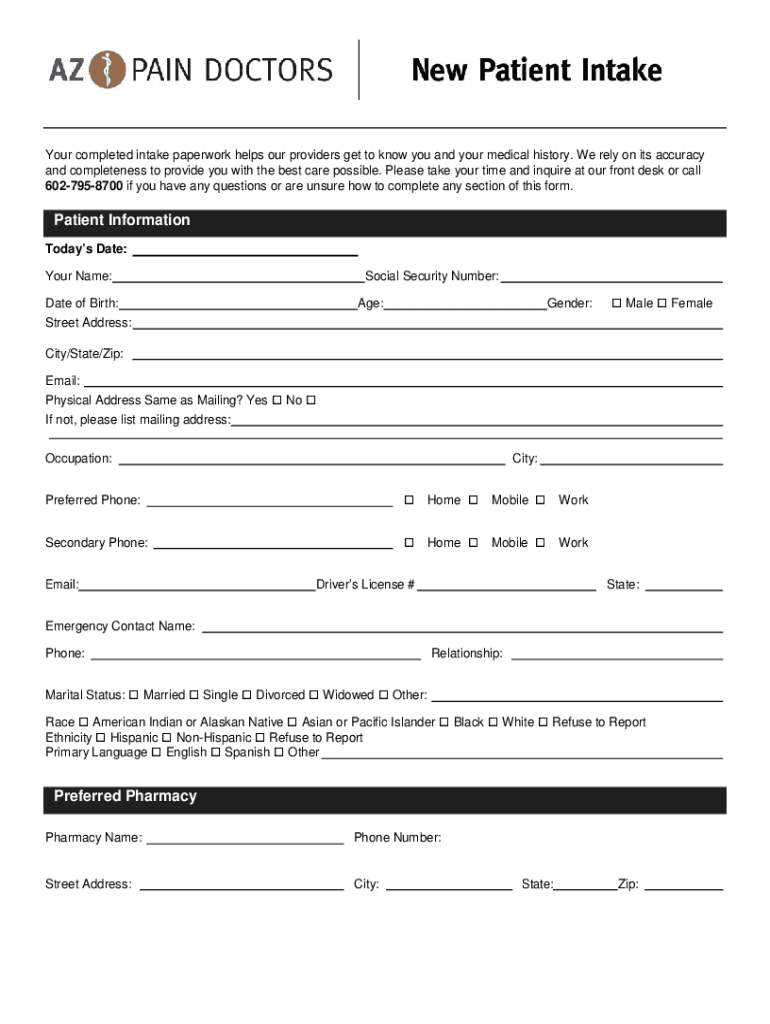 Fillable Online Welcome and Thank You for your Visit with AZ Pain ...