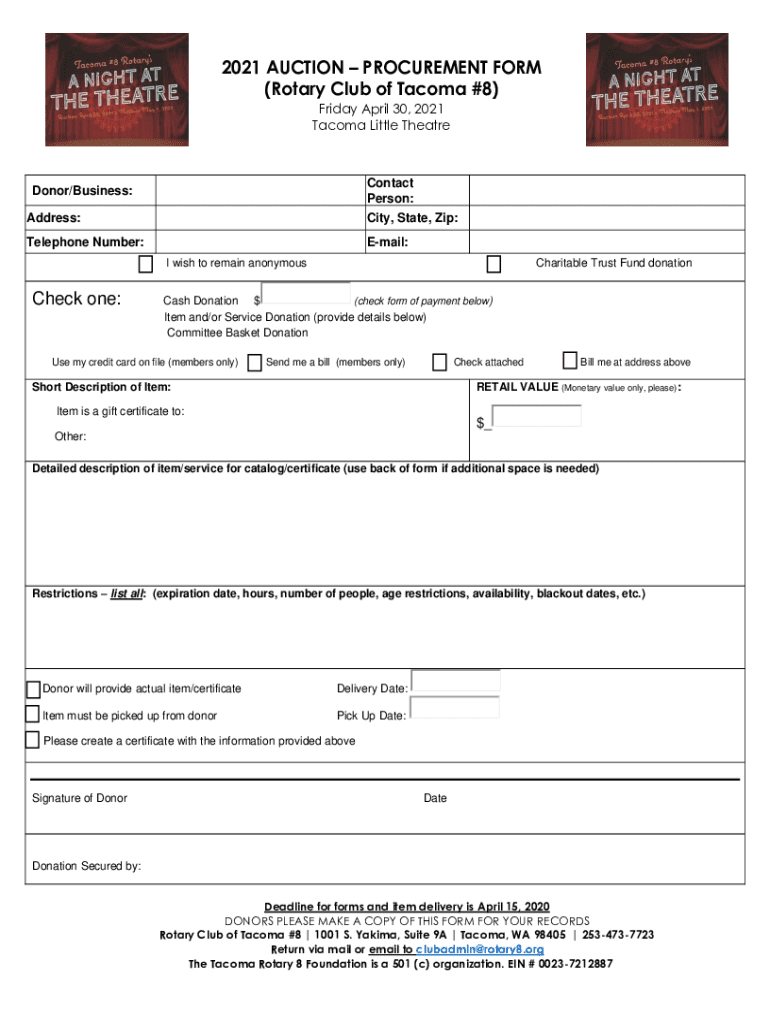 Fillable Online 2021 AUCTION PROCUREMENT FORM (Rotary Club of Tacoma ...