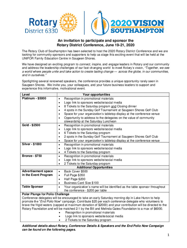 Fillable Online 1 An invitation to participate and sponsor the Rotary ...