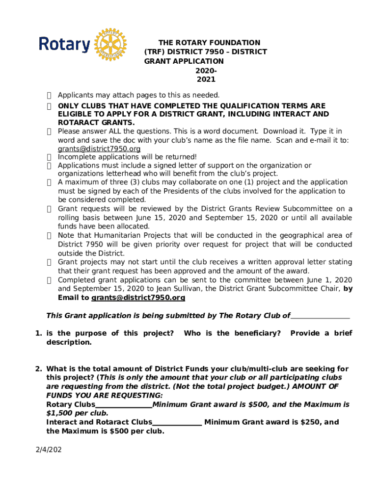 The Rotary Foundation Grants ProgramRotary District 7850 Doc Template ...