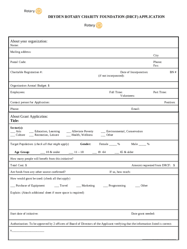 dryden rotary charity foundation application Doc Template | pdfFiller