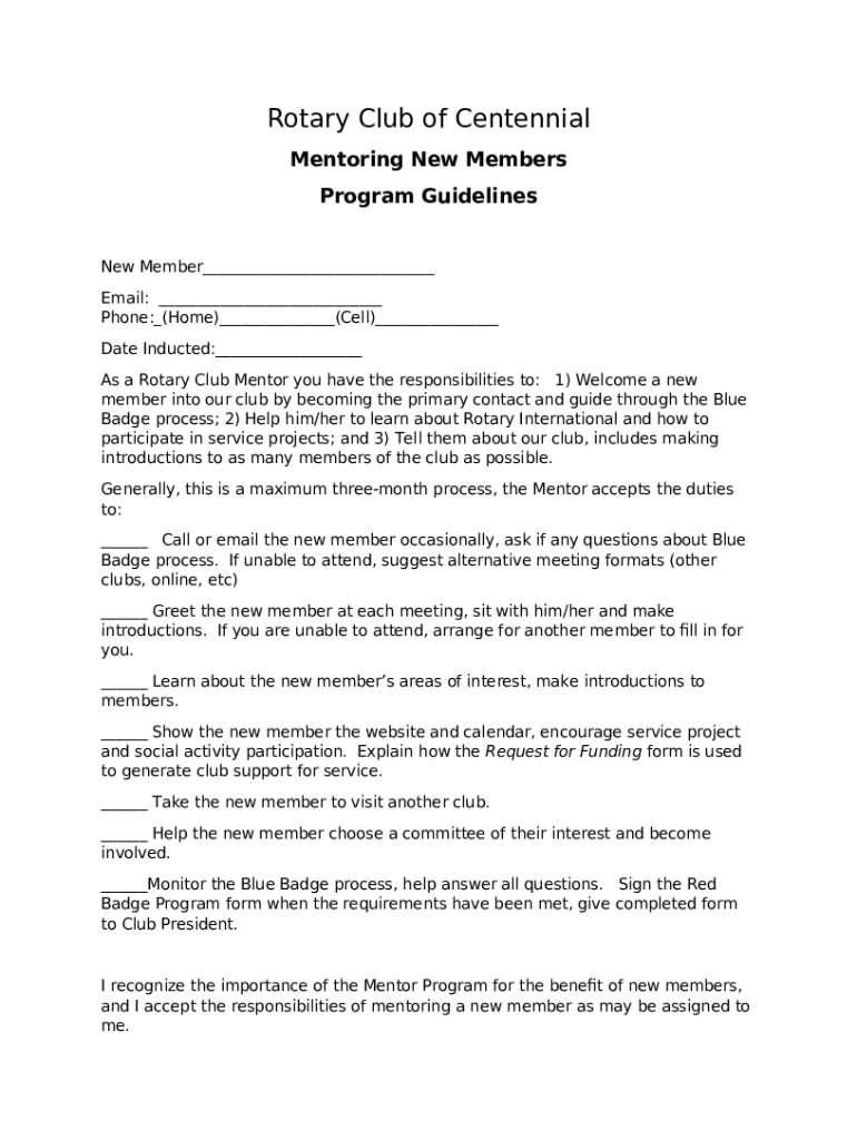 Mentoring New Members Program Guidelines Doc Template | pdfFiller