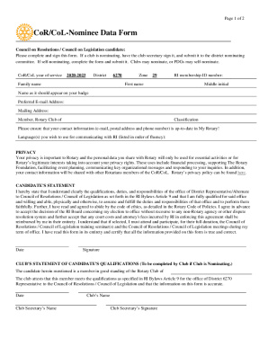 Fillable Online CoR/CoL-Nominee Data Form Fax Email Print - pdfFiller