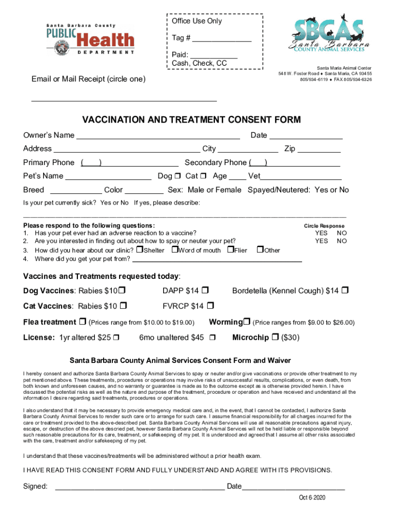 Fillable Online VACCINATION AND TREATMENT CONSENT FORM Fax Email Print ...