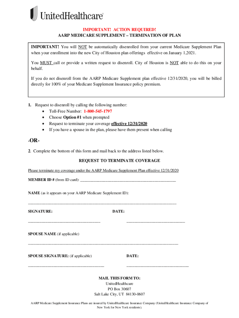 Fillable Online AARP Med Supp Disenrollment Form Fax Email Print ...