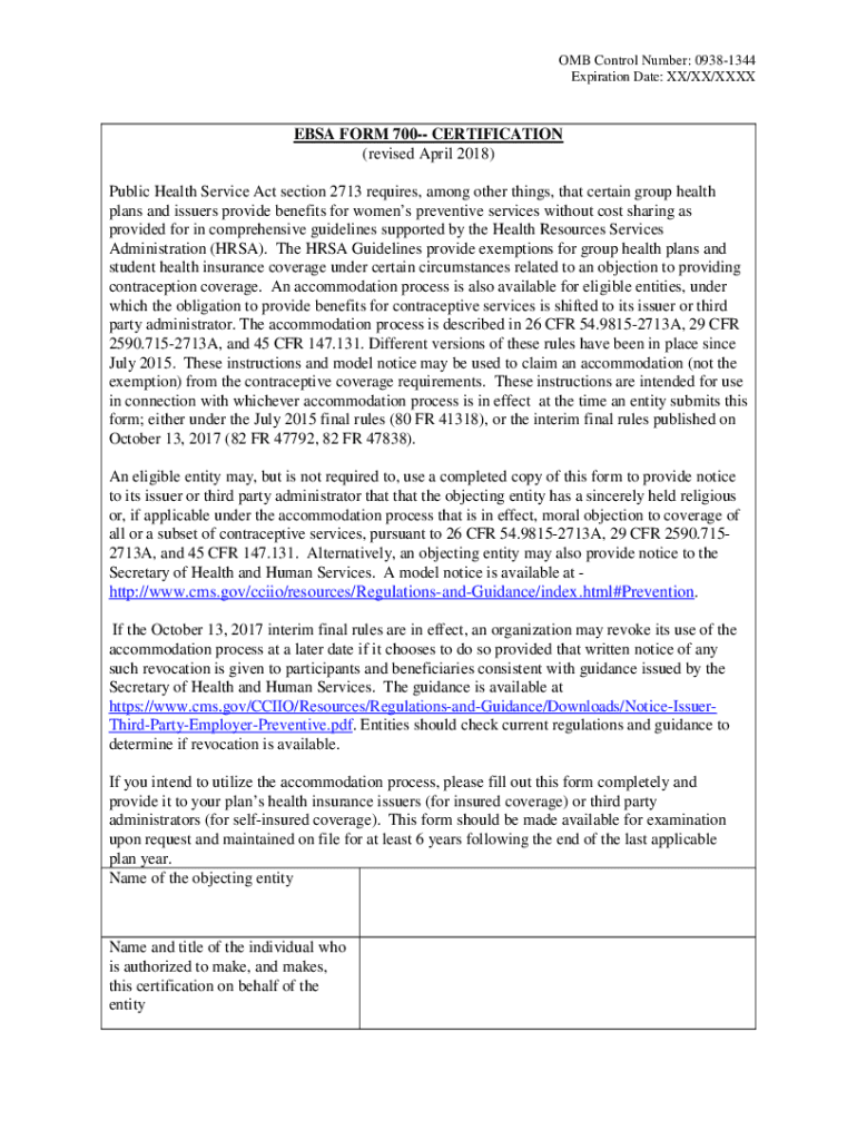 Fillable Online EBSA FORM 700-- CERTIFICATION. EBSA FORM 700 ...
