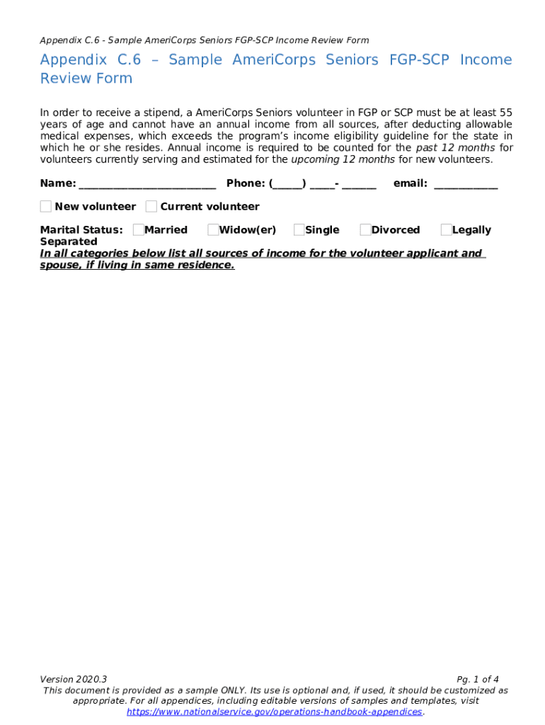 Appendix C.6 - Sample AmeriCorps Seniors FGP-SCP Income Review Doc ...