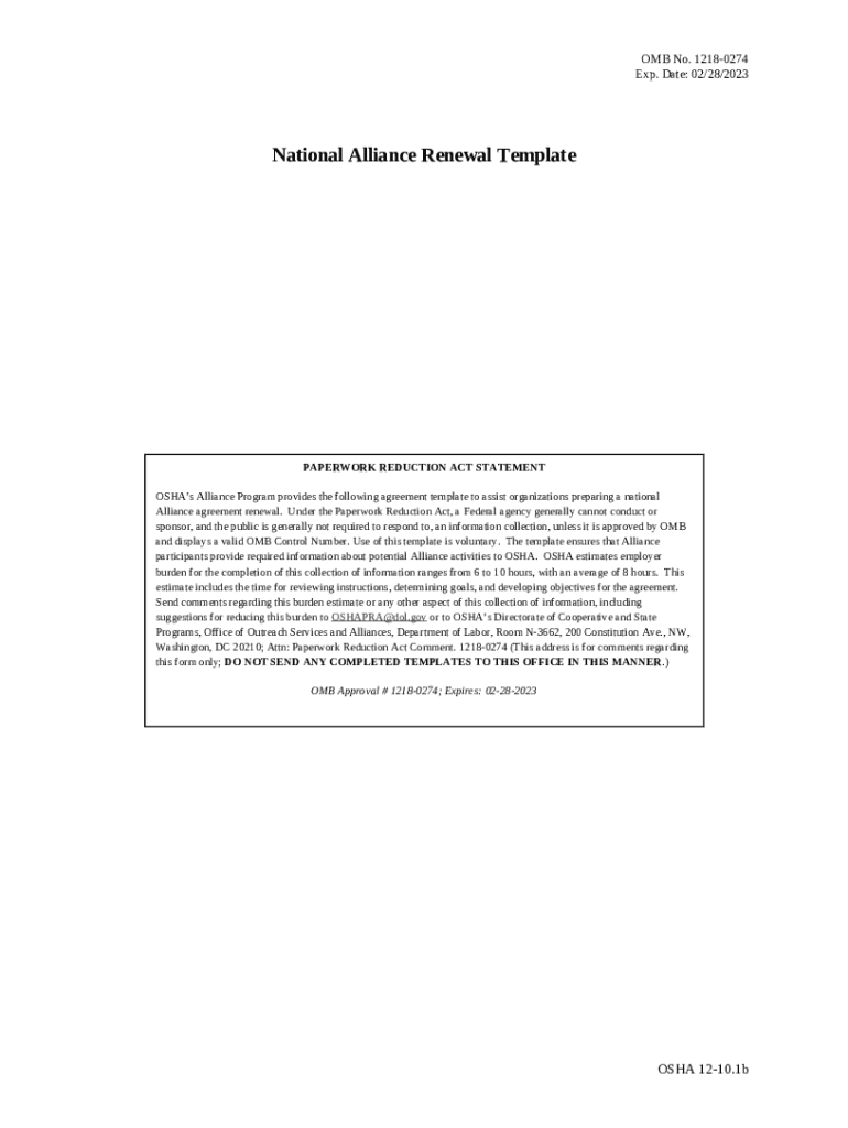 National Alliance Renewal Template Doc Template | pdfFiller