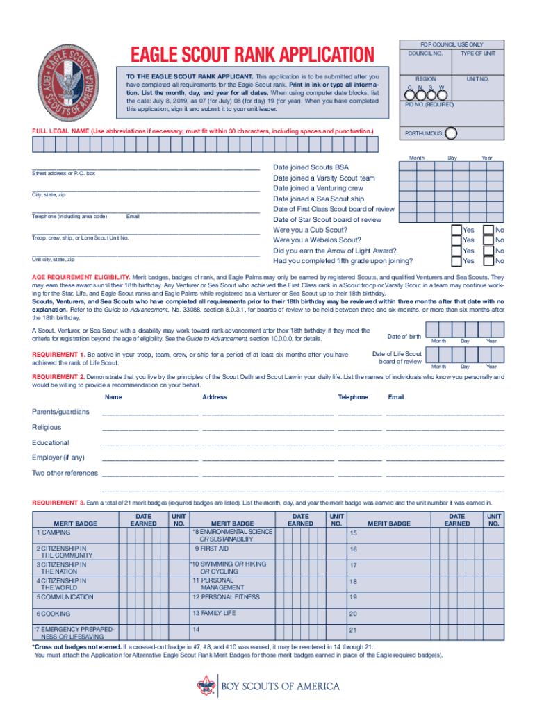 Eagle Scout Application Form Fillable Printable Forms Free Online Eagle Scout Application Form Fillable Printable Forms Free Online