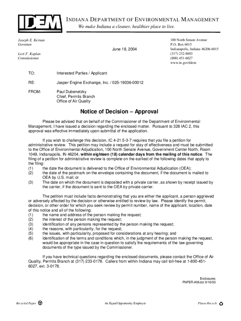 Fillable Online permits air idem in FACT SHEET NDIANA DEPARTMENT OF ...