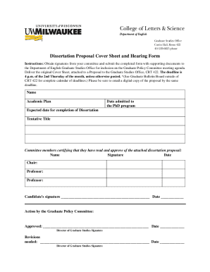 Fillable Online Dissertation Proposal Cover Sheet and Hearing Form Fax Email Print - pdfFiller