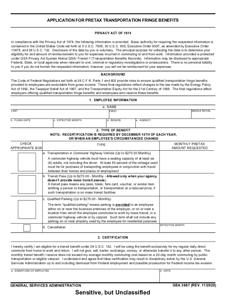 GSA Form 3667 Application for Pretax Transportation: Fill out & sign ...