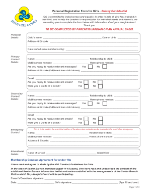 Fillable Online Personal Registration Form for Girls - Strictly ...