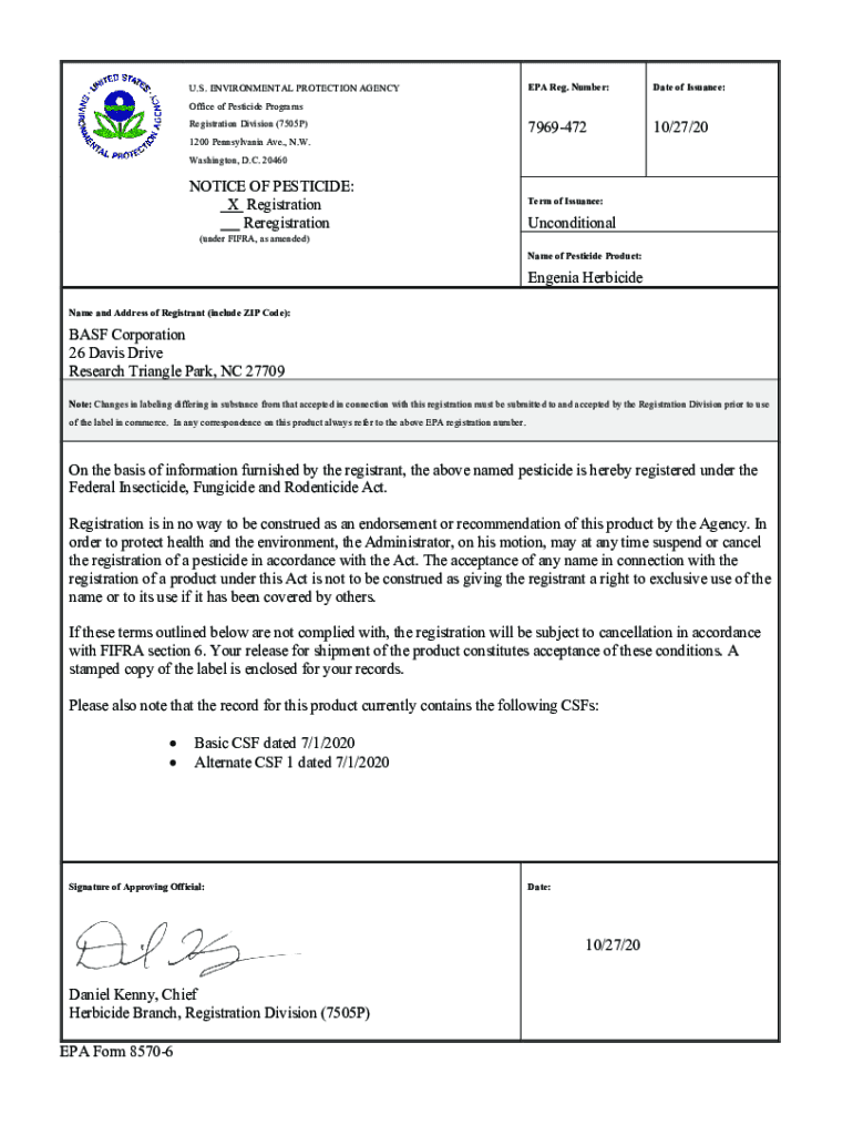 Fillable Online US EPA, Pesticide Product Label, Engenia Herbicide,10 ...