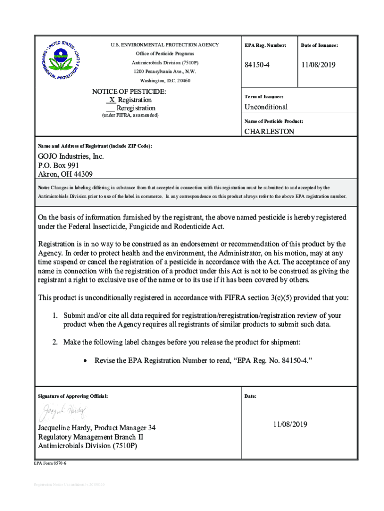 Fillable Online US EPA, Pesticide Product Label, CHARLESTON,11/08/2019 ...