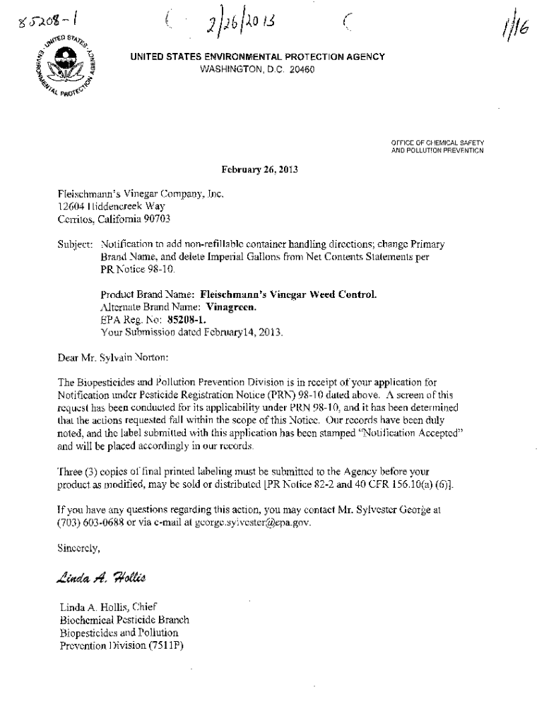 Fillable Online US EPA, Pesticide Product Label, FLEISCHMANN'S VINEGAR ...