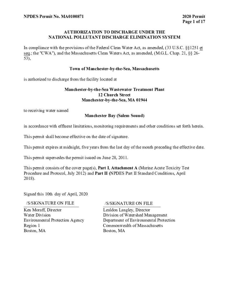 Fillable Online Manchester-by-the-Sea Wastewater Treatment Plant; Final ...