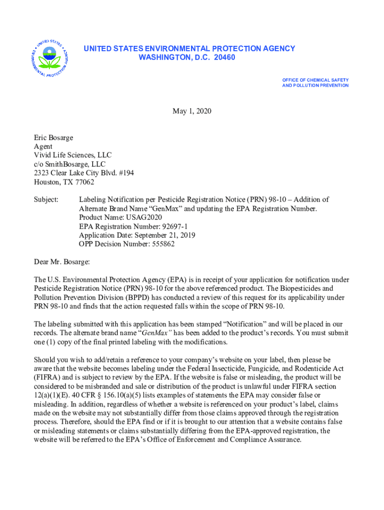 Fillable Online US EPA, Pesticide Product Label, USAG2020,05/01/2020 ...