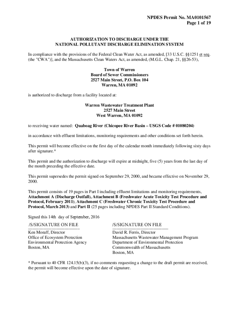 Fillable Online Warren Wastewater Treatment Plant; Final Permit ...
