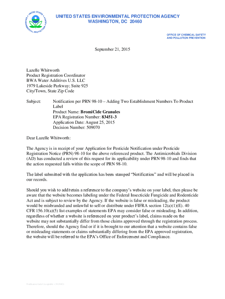 Fillable Online US EPA, Pesticide Product Label, BROMICIDE GRANULES ...