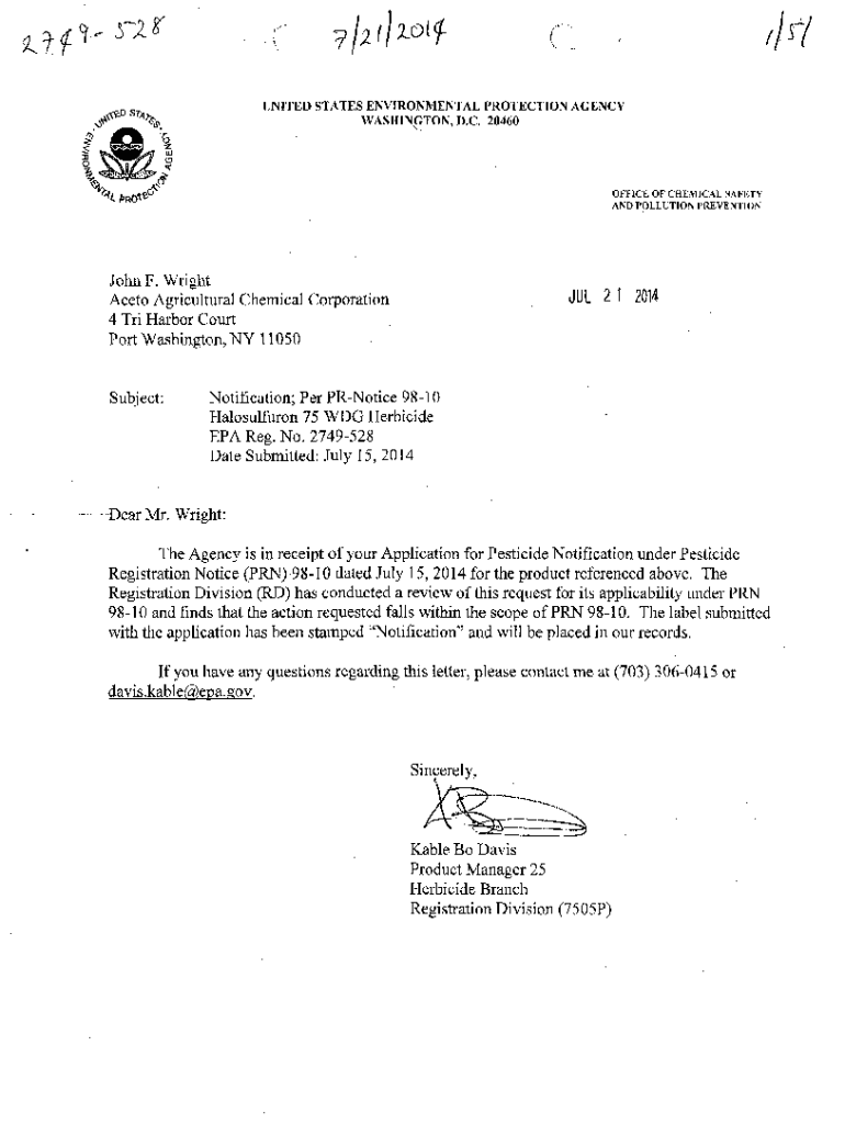 Fillable Online US EPA, Pesticide Product Label, HALOSULFURON 75WDG ...