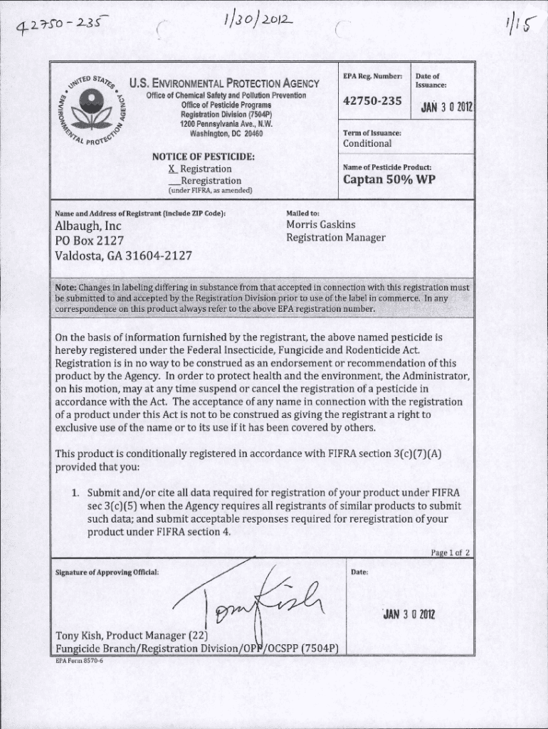 Fillable Online US EPA, Pesticide Product Label, CAPTAN 50% WP, 01/30 ...