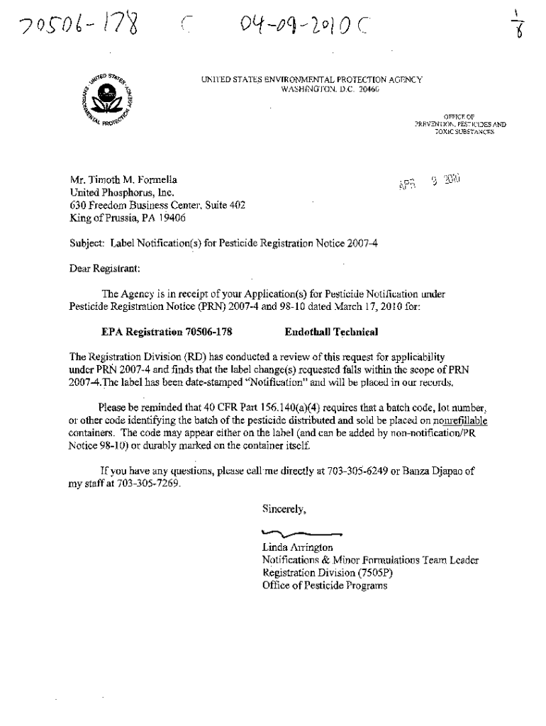 Fillable Online U.S. EPA, Pesticides, Label, ENDOTHALL TECHNICAL, 4/9 ...