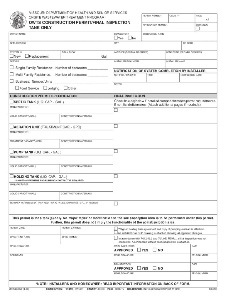 Fillable Online 580-3249 (1-19) OWTS CONSTRUCTION PERMIT/FINAL ...