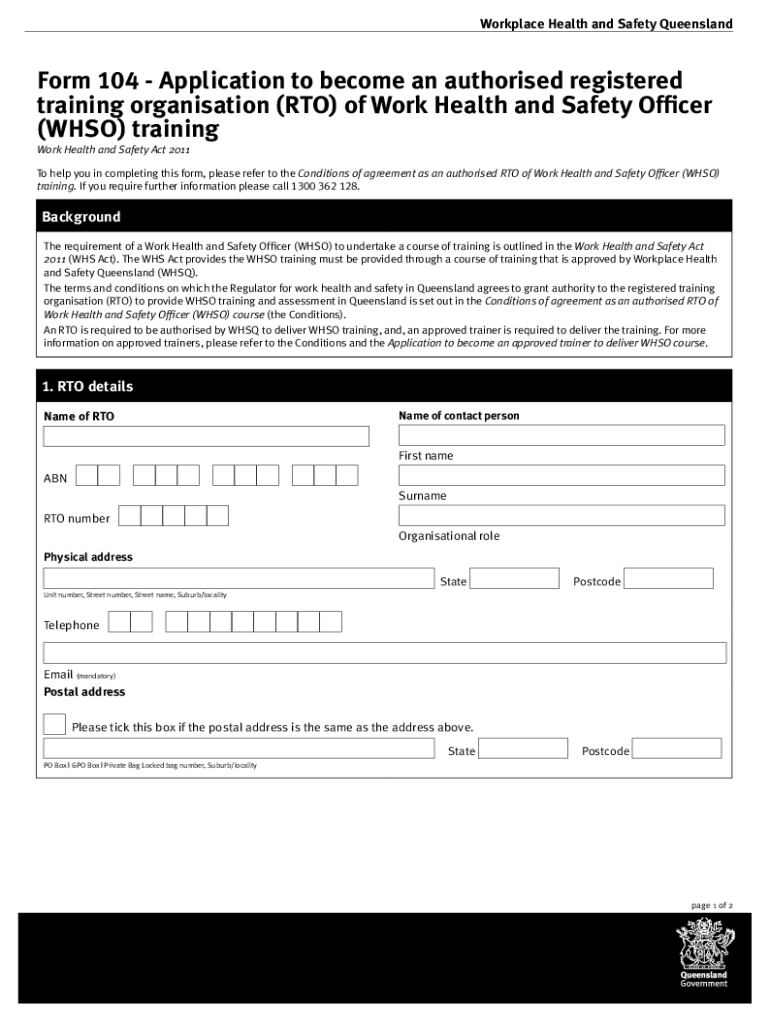 Fillable Online Form 104 - Application to become an authorised ...