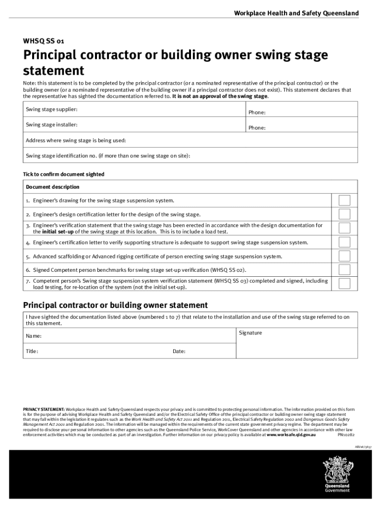 Fillable Online Principal contractor or building owner swing stage ...