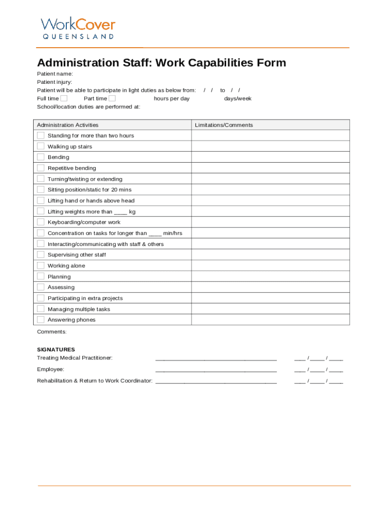 Administration Staff: Work Capabilities Doc Template | pdfFiller