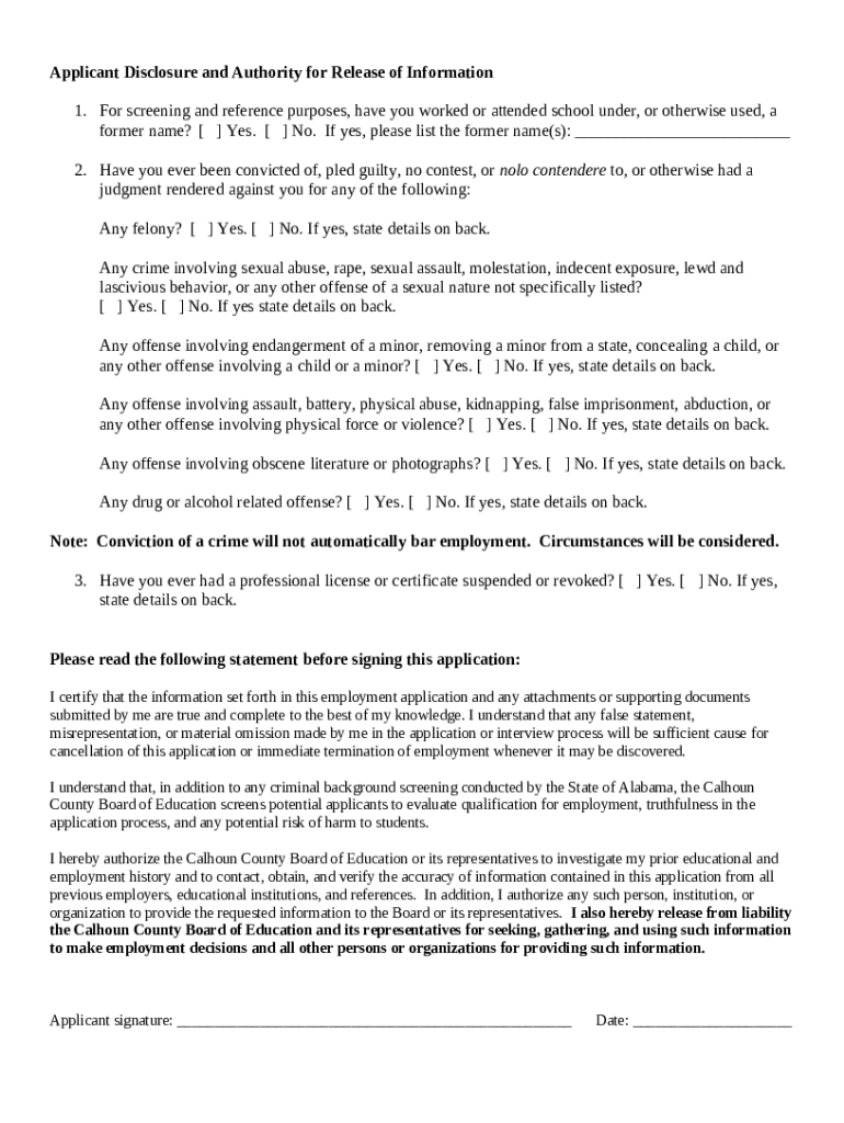 Applicant Disclosure and Authority for Release of Ination Doc Template ...