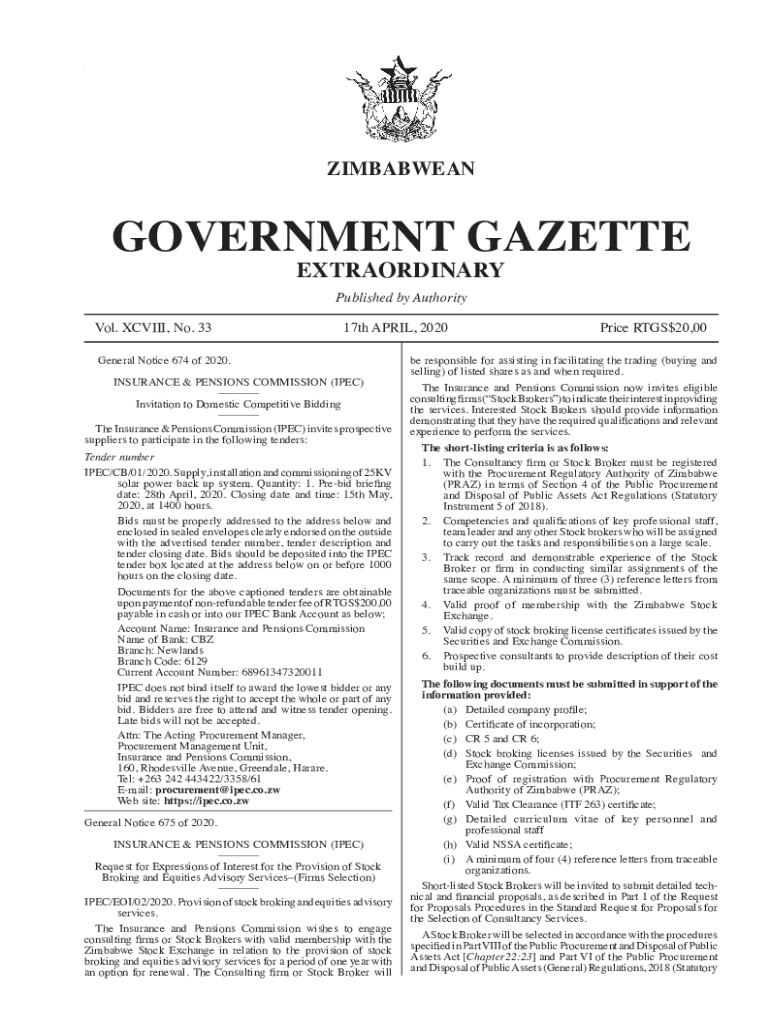 Fillable Online ZIMBABWEAN - Gazettes for Africa - Gazettes.Africa Fax ...