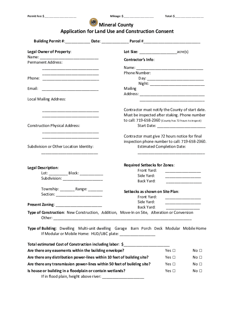 Fillable Online Mineral County Application for Land Use and ...