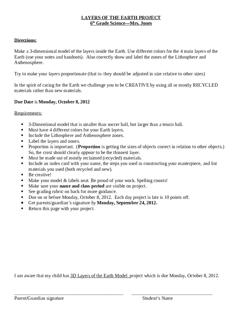 Model of the Layers of the Earth Project Doc Template | pdfFiller