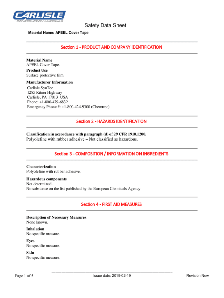 Fillable Online Sure-Weld TPO APEEL Cover Tape and Applicator - SDS. SDS for Sure-Weld TPO APEEL ...