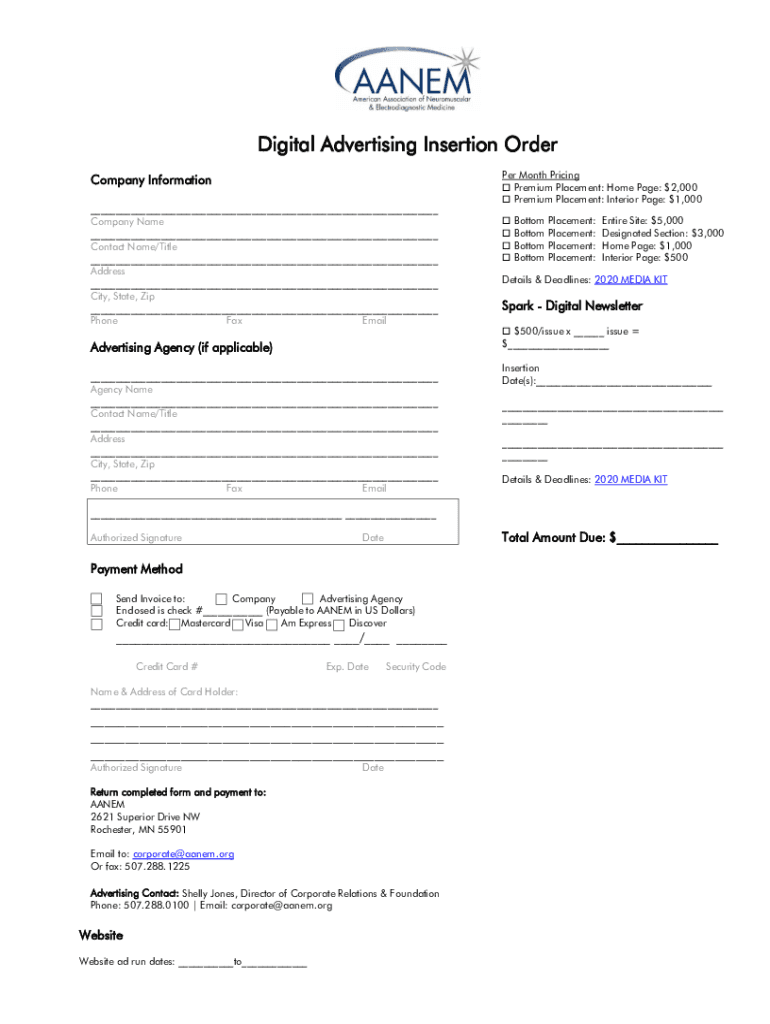 Fillable Online Digital Advertising Insertion Order Fax Email Print ...