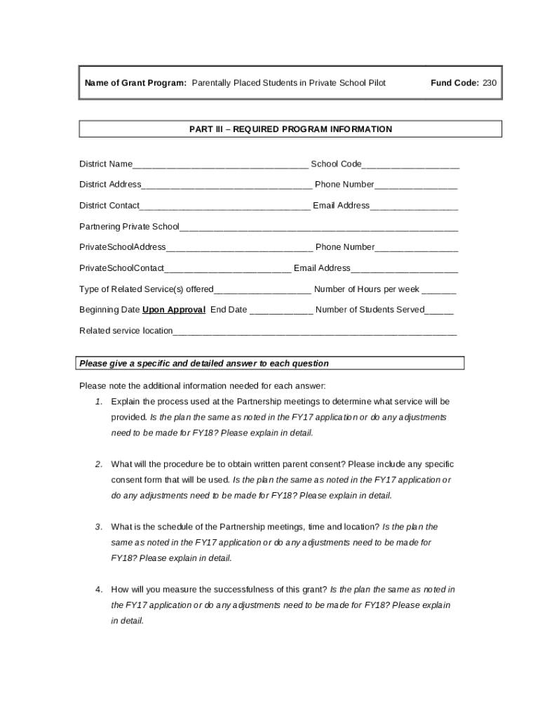 FY2018 Fund Code 230 Special Education Services for Parentally Placed Students in Private ...