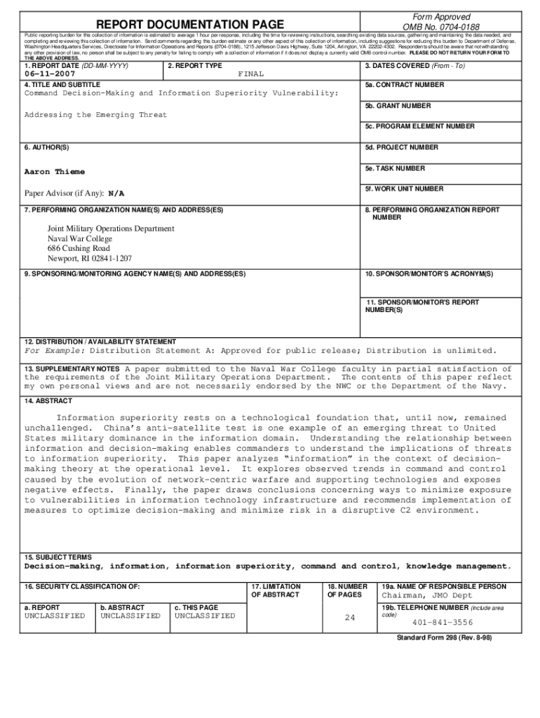 Fillable Online Command Decision-Making and Information Superiority ...