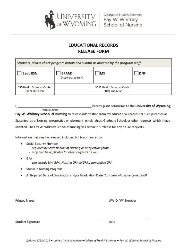 Fillable Online AUTHORIZATION FOR ACCESS TO STUDENT EDUCATIONAL RECORDS ...