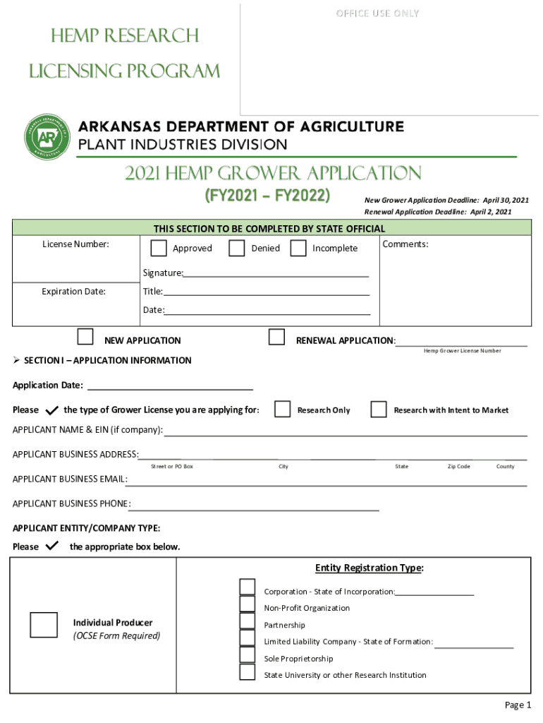 Fillable Online 2021 Hemp grower application Hemp RESEARCH Licensing ...