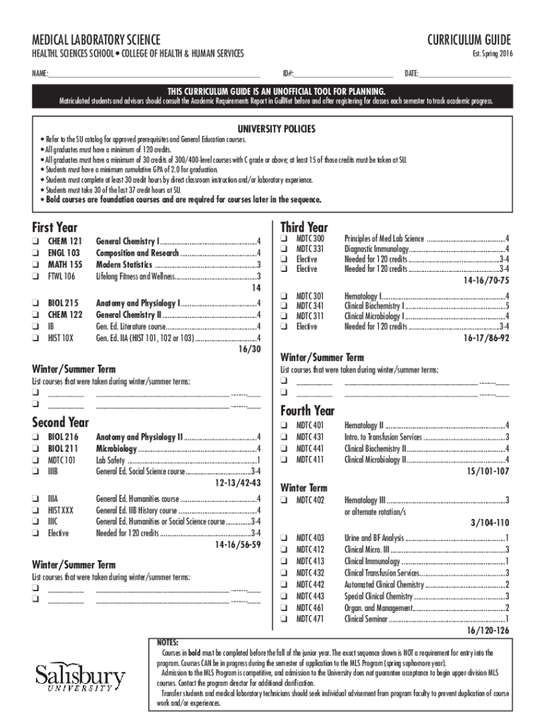 Fillable Online Medical Laboratory Science - Salisbury University Fax ...