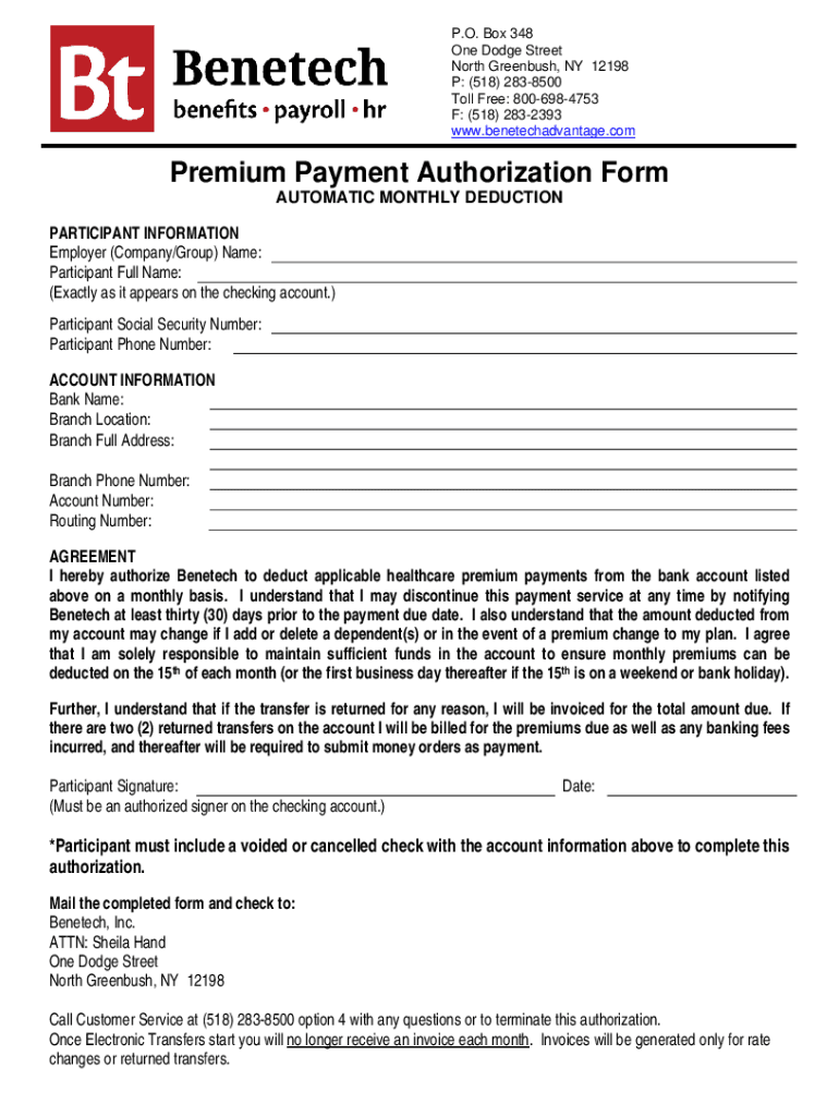 Fillable Online Premium Payment Authorization Form.doc Fax Email Print ...