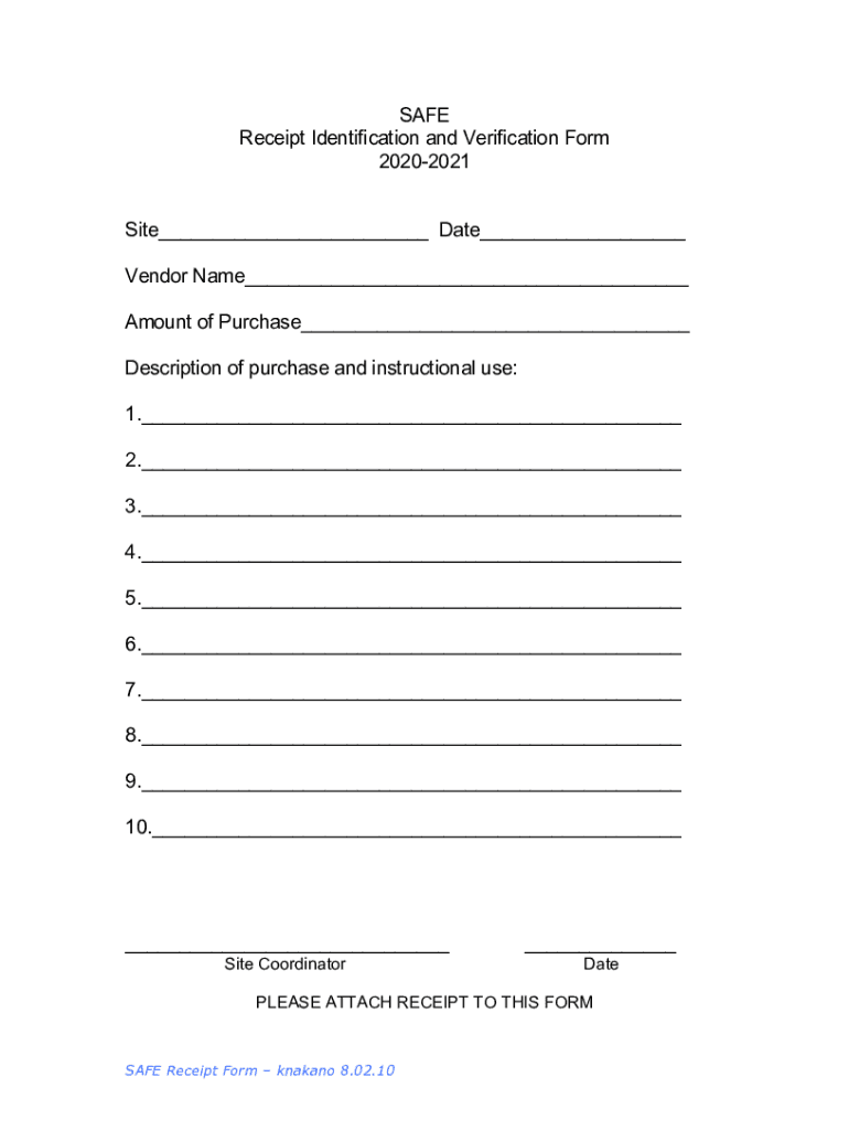 Fillable Online WORKSHEET-SAFE Receipt Form Fax Email Print - pdfFiller