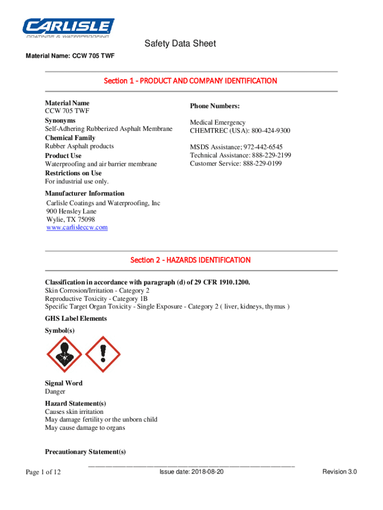 Fillable Online CCW-705-TWF Thru-Wall Flashing - SDS. SDS for CCW-705 ...