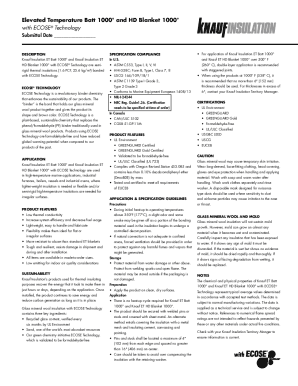 Fillable Online Knauf Insulation Elevated Temperature Batt and HD ...