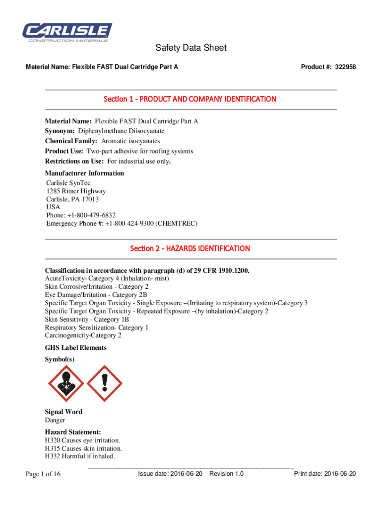 Fillable Online Flexible FAST Dual Cartridge Adhesive - SDS. SDS for ...