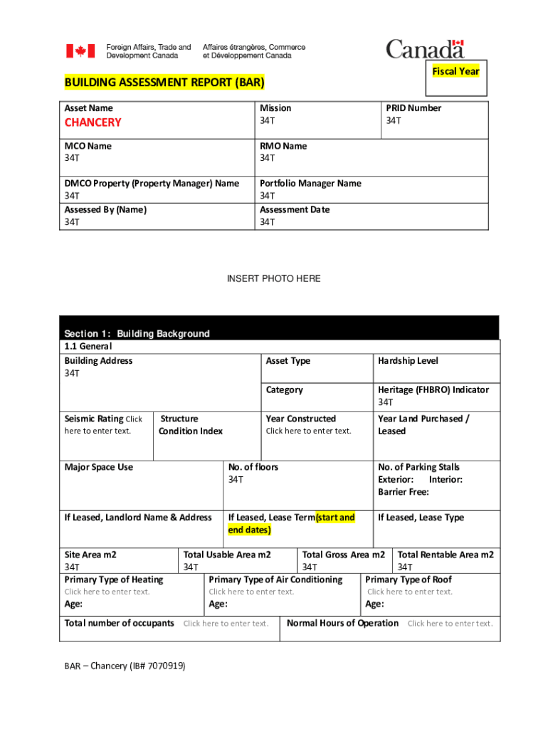Fillable Online Fiscal Year BUILDING ASSESSMENT REPORT (BAR) CHANCERY ...