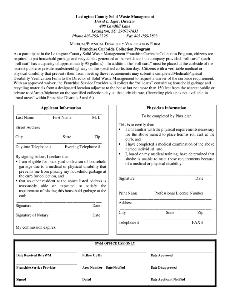 Fillable Online lex-co sc Lexington County Solid Waste Management David ...