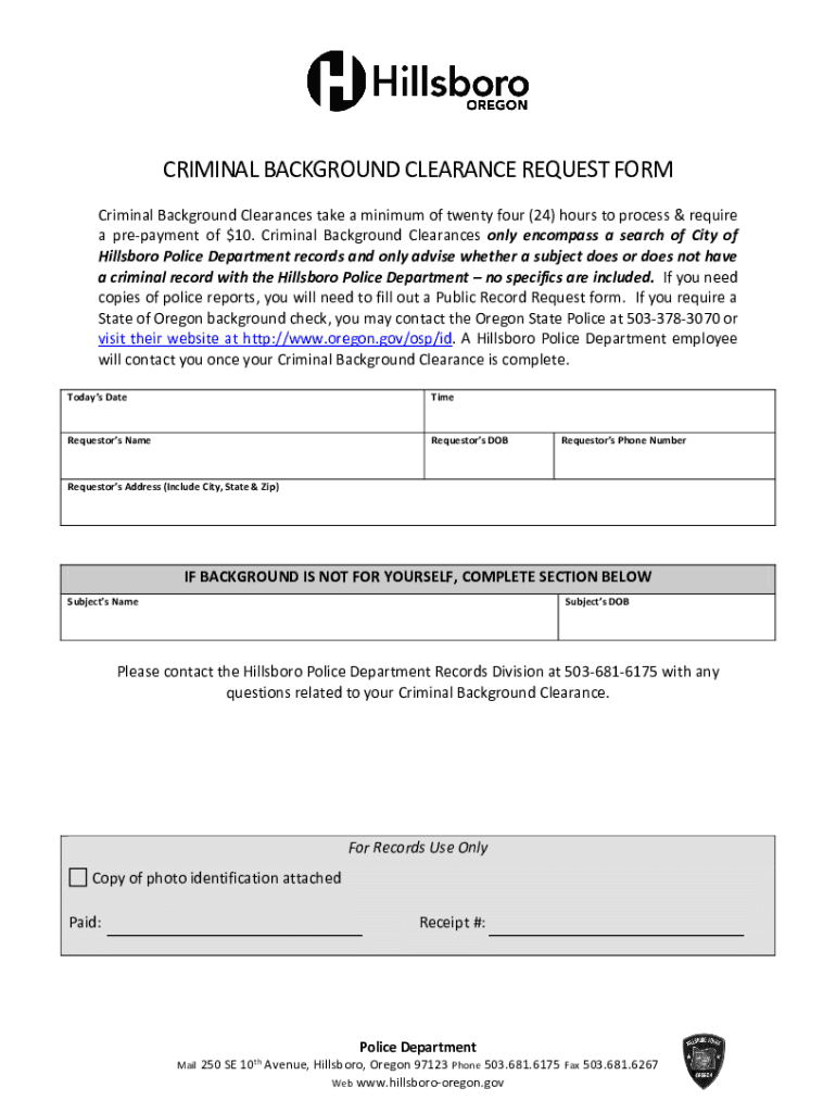 Fillable Online Criminal Background Clearance Request Form. Criminal Background Clearance Fax ...